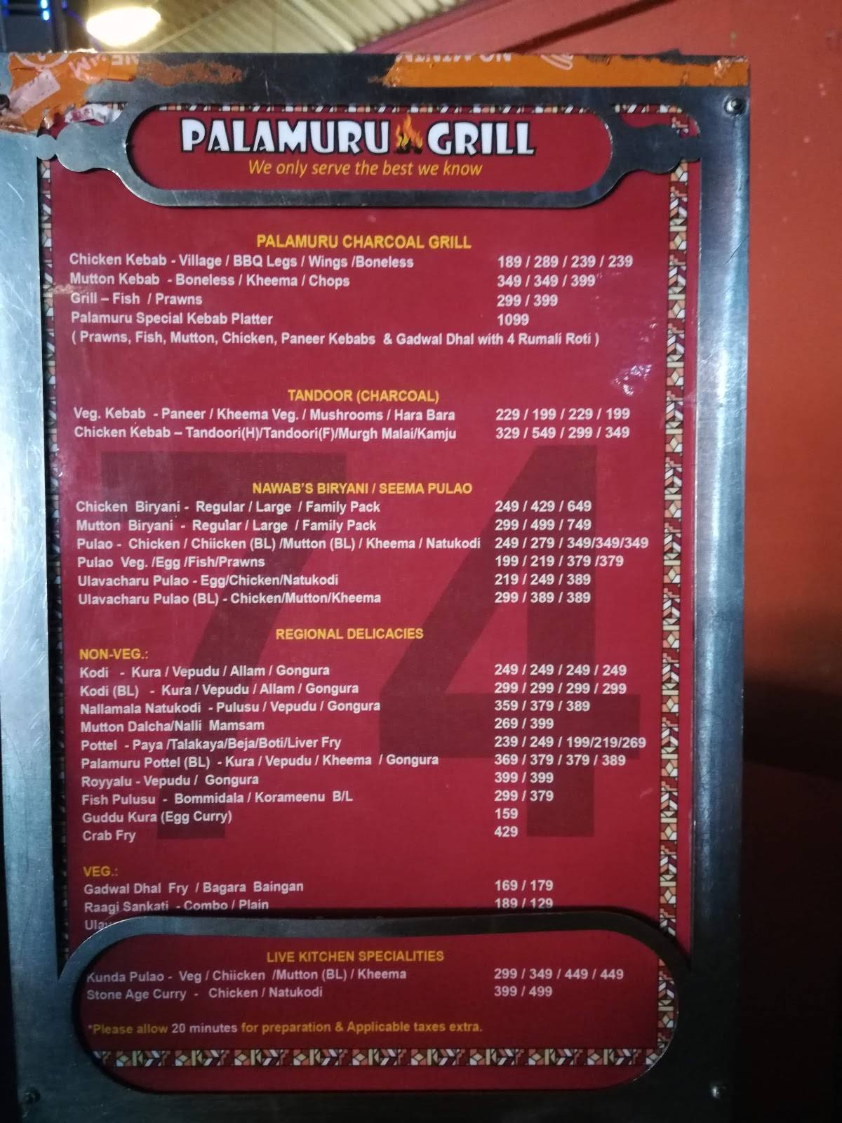 Menu at Palamuru Grill, Hyderabad, Opposite Meridian School