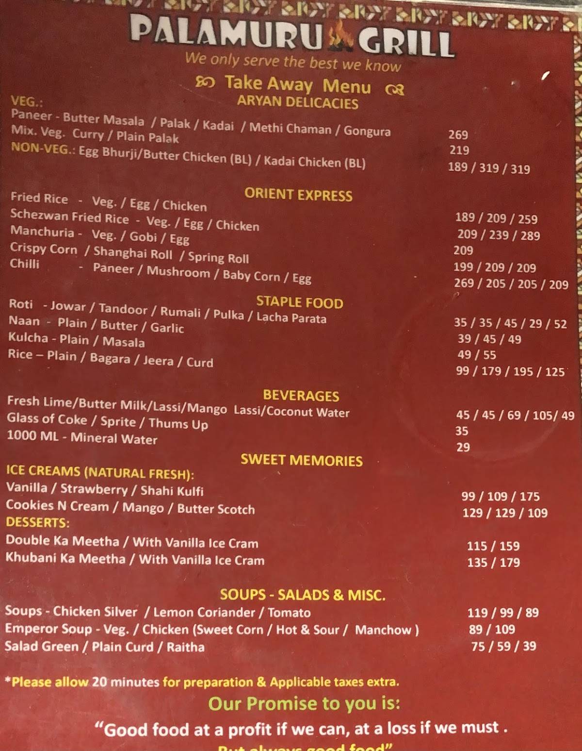 Menu at Palamuru Grill, Hyderabad, Opposite Meridian School