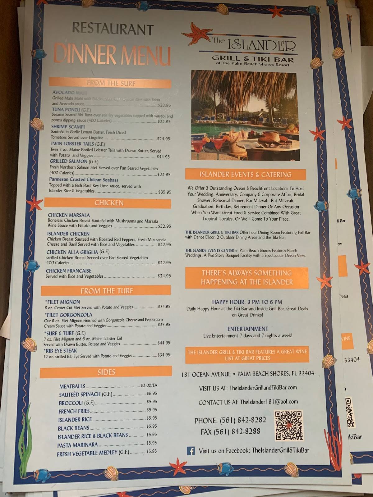 Menu at The Islander Grill and Tiki Bar, Palm Beach Shores