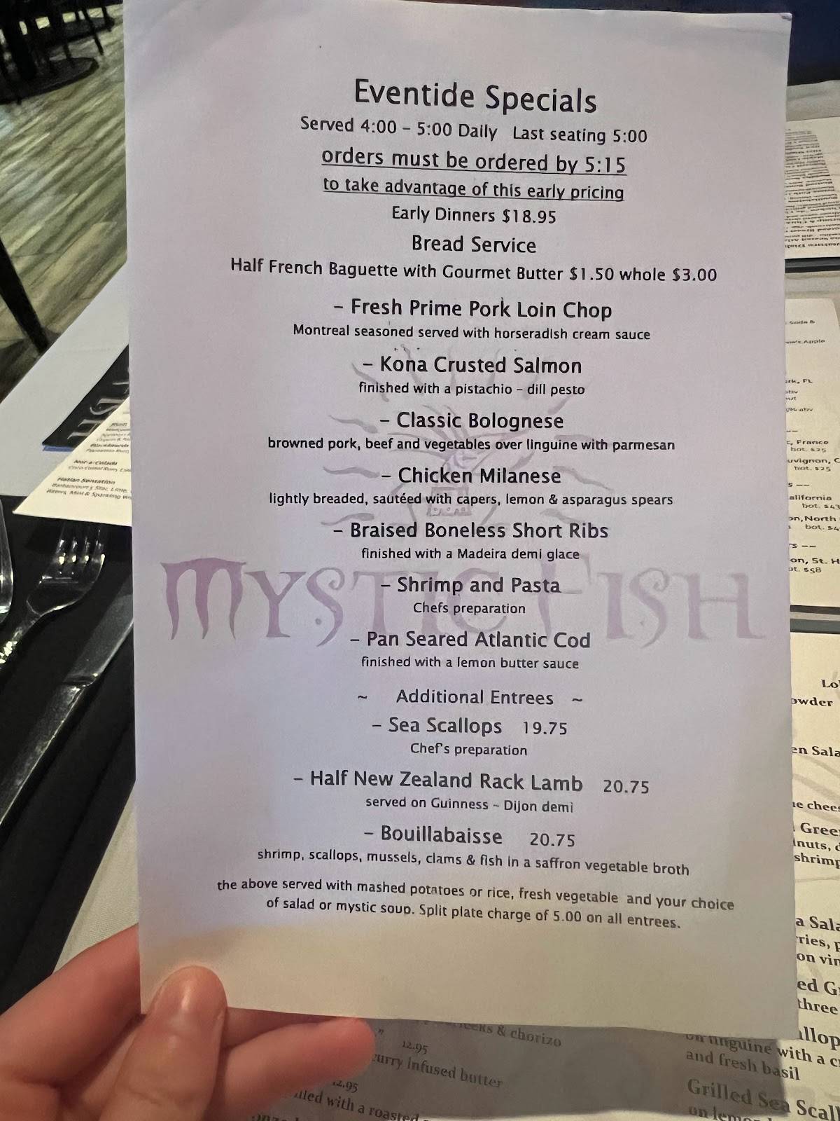 Menu at Mystic Fish pub & bar, Palm Harbor, Tampa Rd