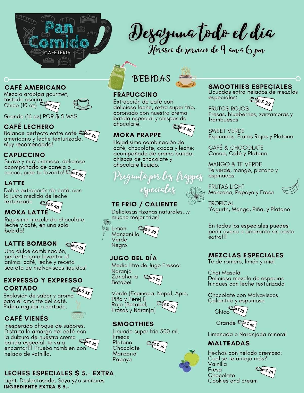 Carta de Pan Comido Cafeteria, Dolores Hidalgo Cuna de la Independencia ...