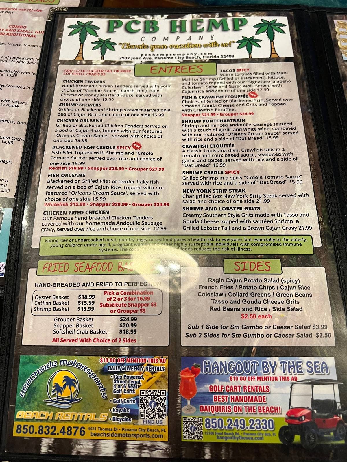 Menu at Dat Cajun Place Cafe, Panama City Beach, 2705 Thomas Dr