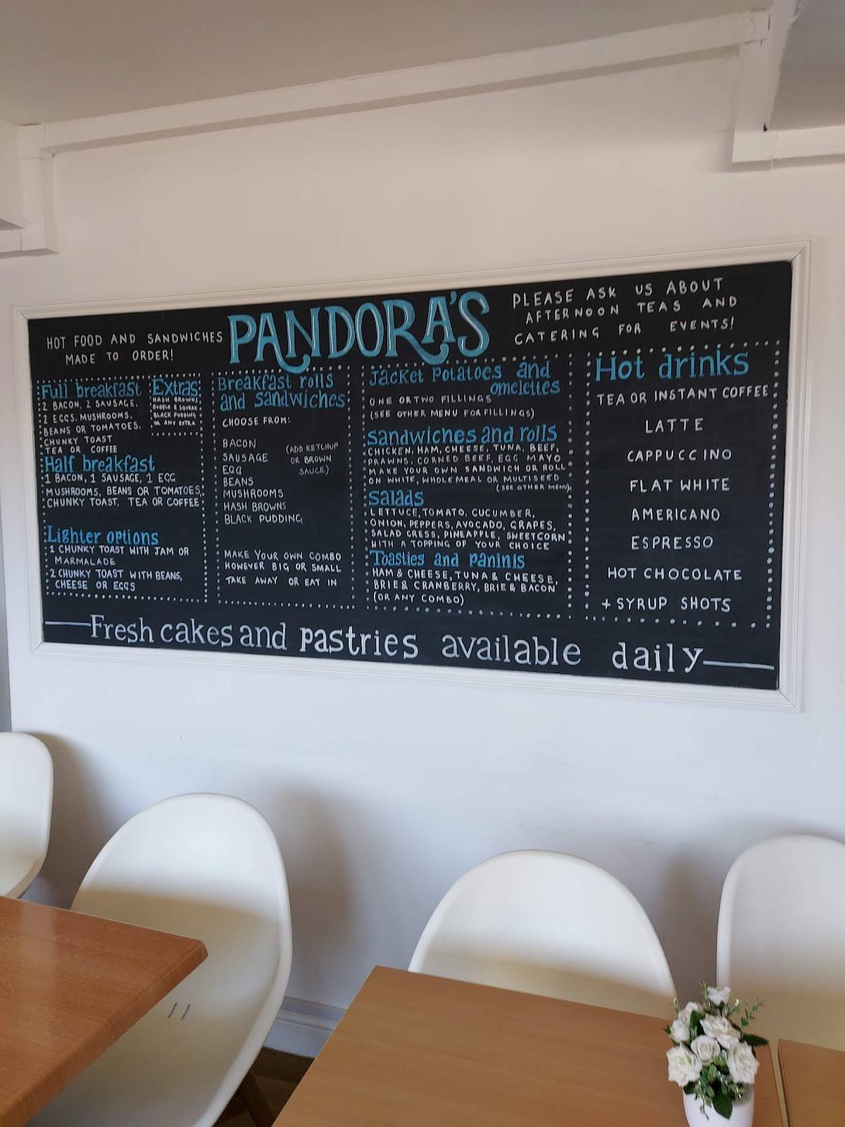 Menu at Pandora's Bakery, Ferndown