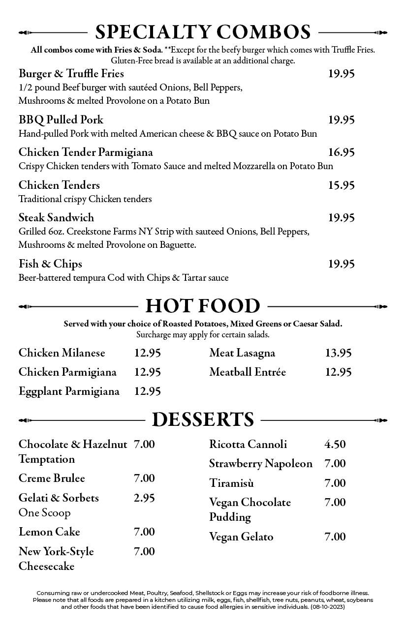 Menu at Panevino Italian Grille & Deli Café restaurant, Las Vegas