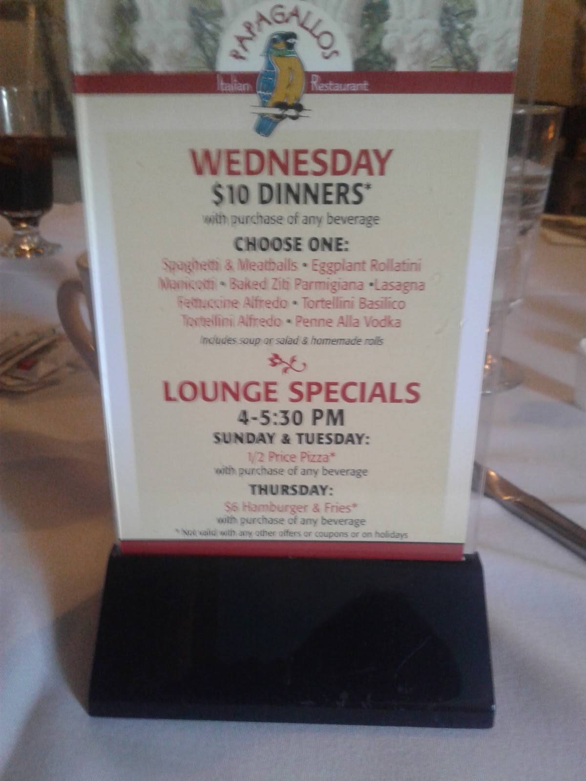 Menu at Papagallos Restaurant, Keene