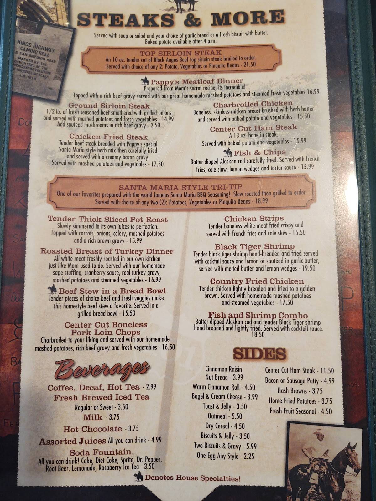 Menu at Pappy's Restaurant, Santa Maria