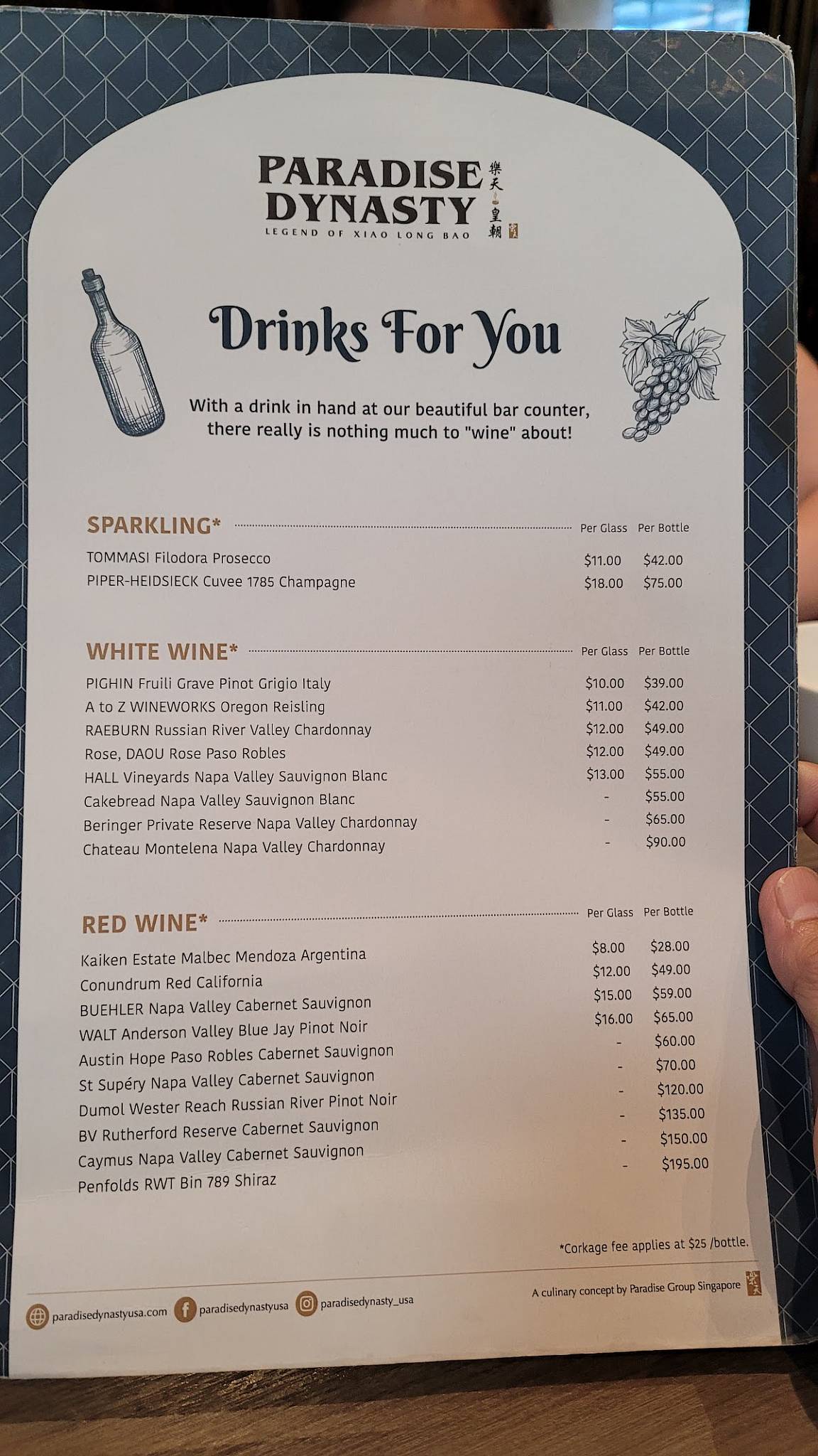 Menu at Paradise Dynasty restaurant, Costa Mesa
