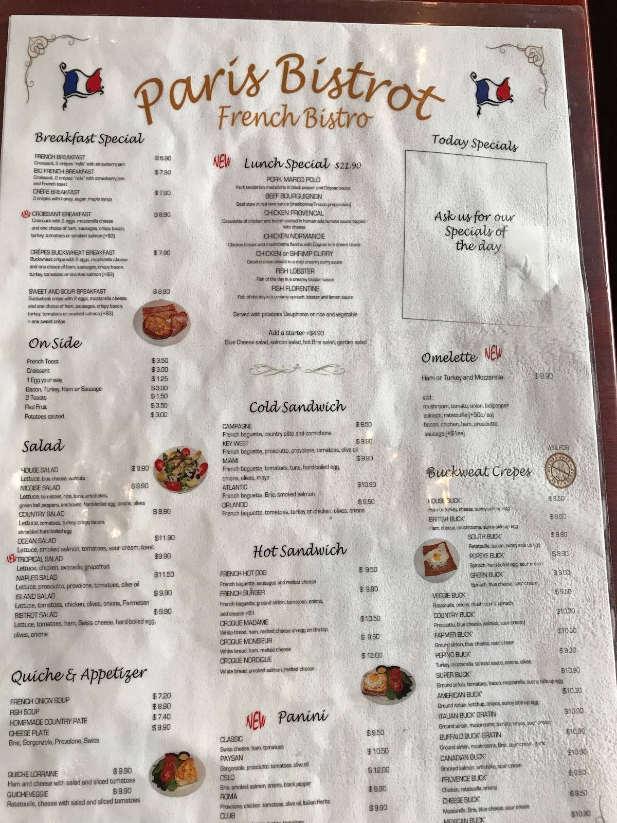 Menu at Paris Bistrot pub & bar, Lakewood Ranch