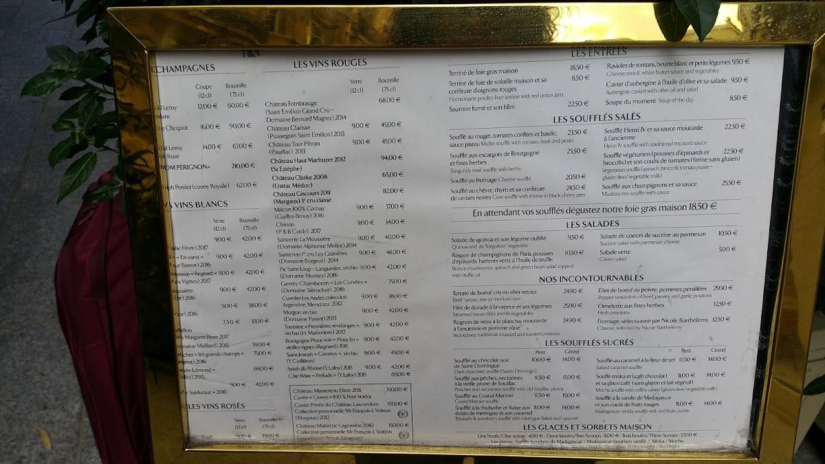 Menu au Le Récamier restaurant, Paris, 4 Rue Juliette Récamier