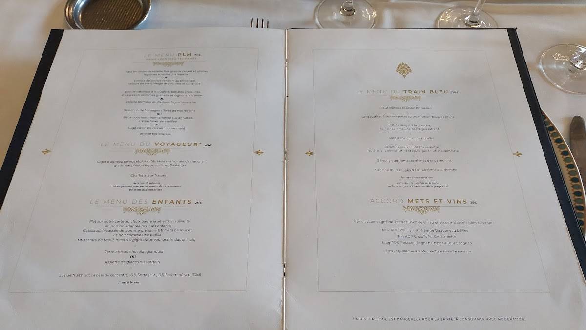 Menu at Le Train Bleu restaurant, Paris, Gare de Lyon