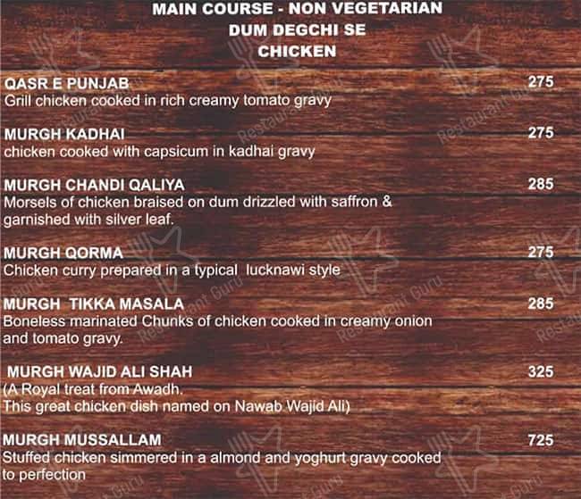 Menu at Zafran, Patna