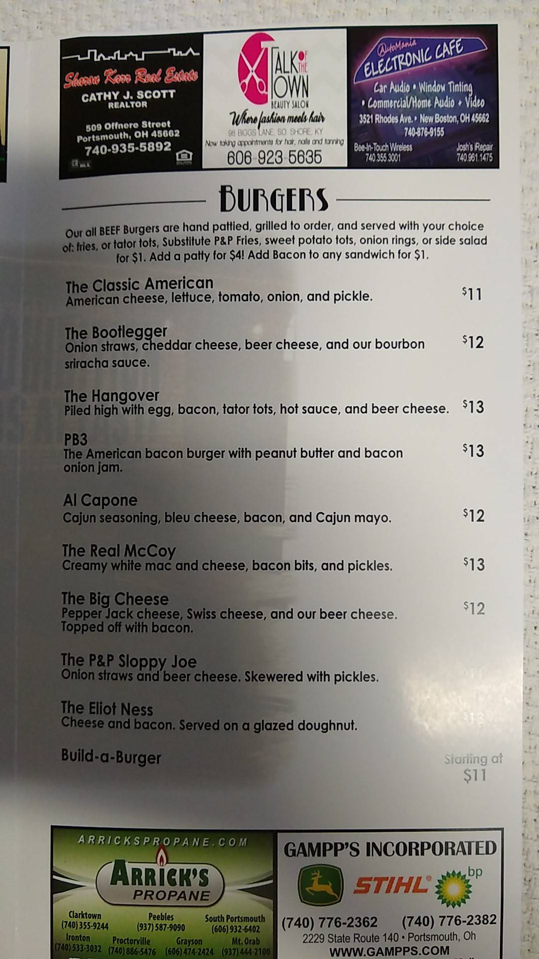 Menu at Patties & Pints pub & bar, Portsmouth