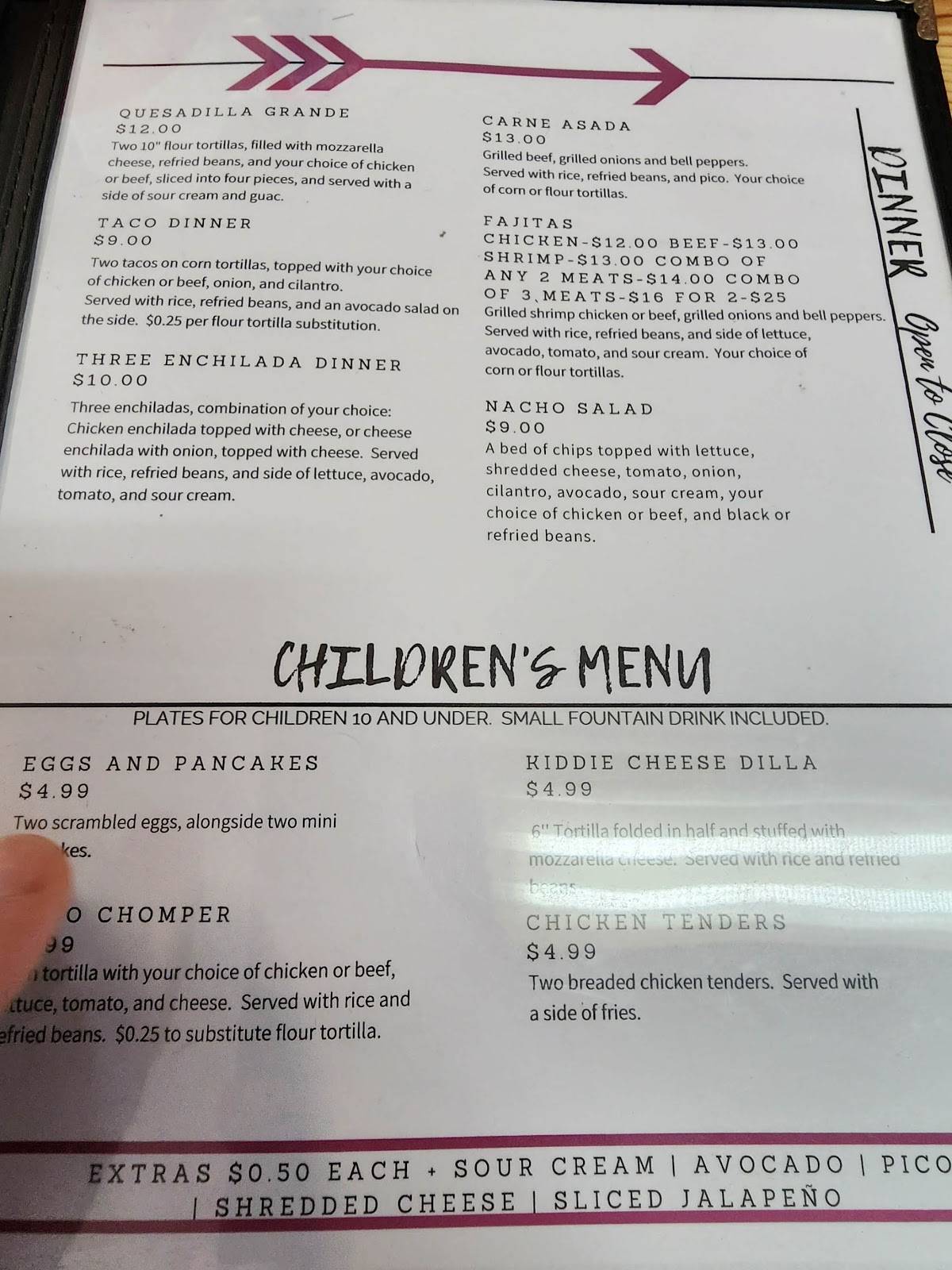 Menu at Norma's restaurant, Pauls Valley