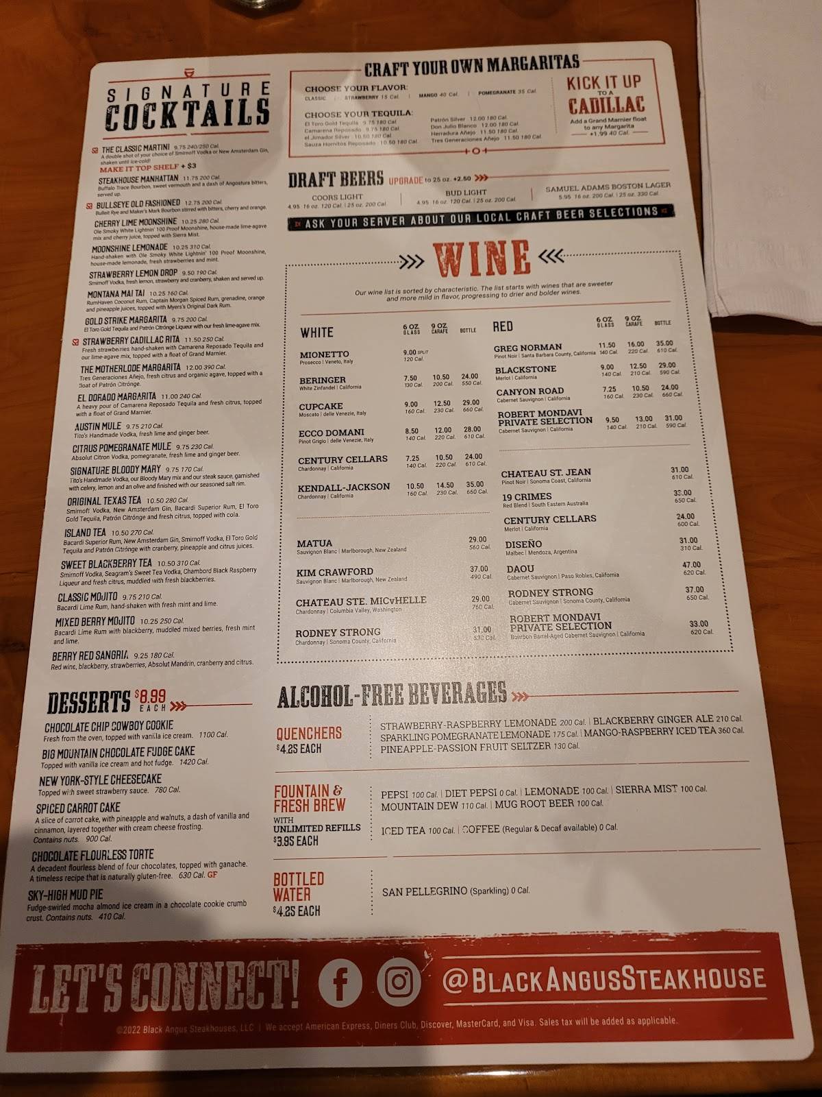 Menu at Black Angus Steakhouse, Pearl City
