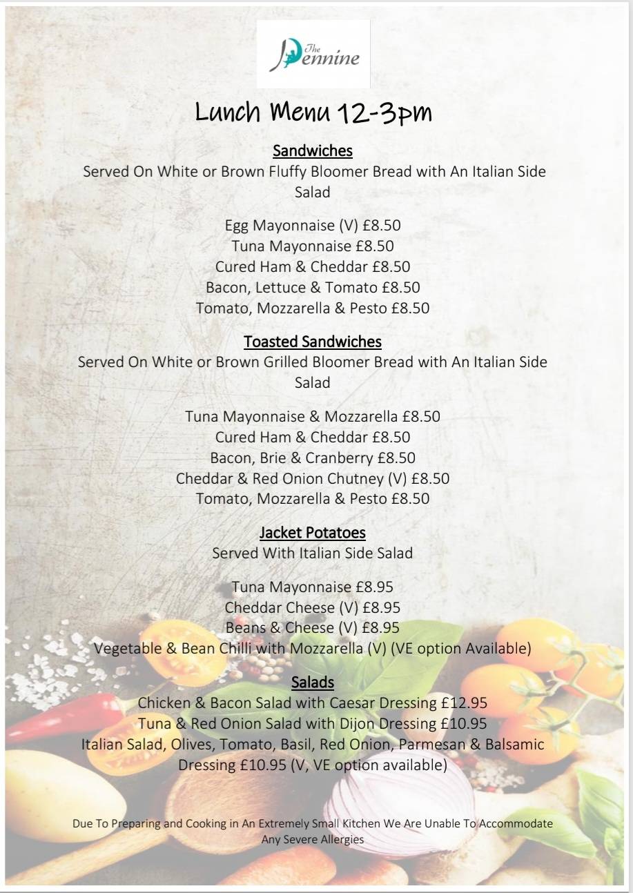 Menu at Pennine Inn pub & bar, Kirkby Stephen