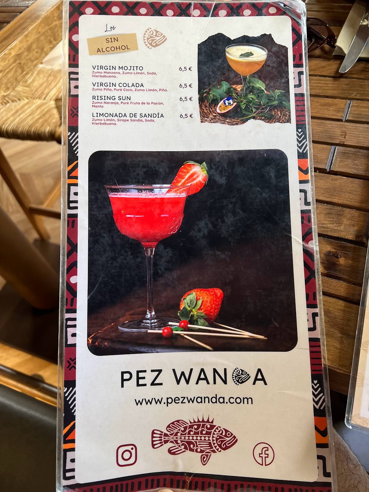 Carta del restaurante Pez Wanda, Málaga
