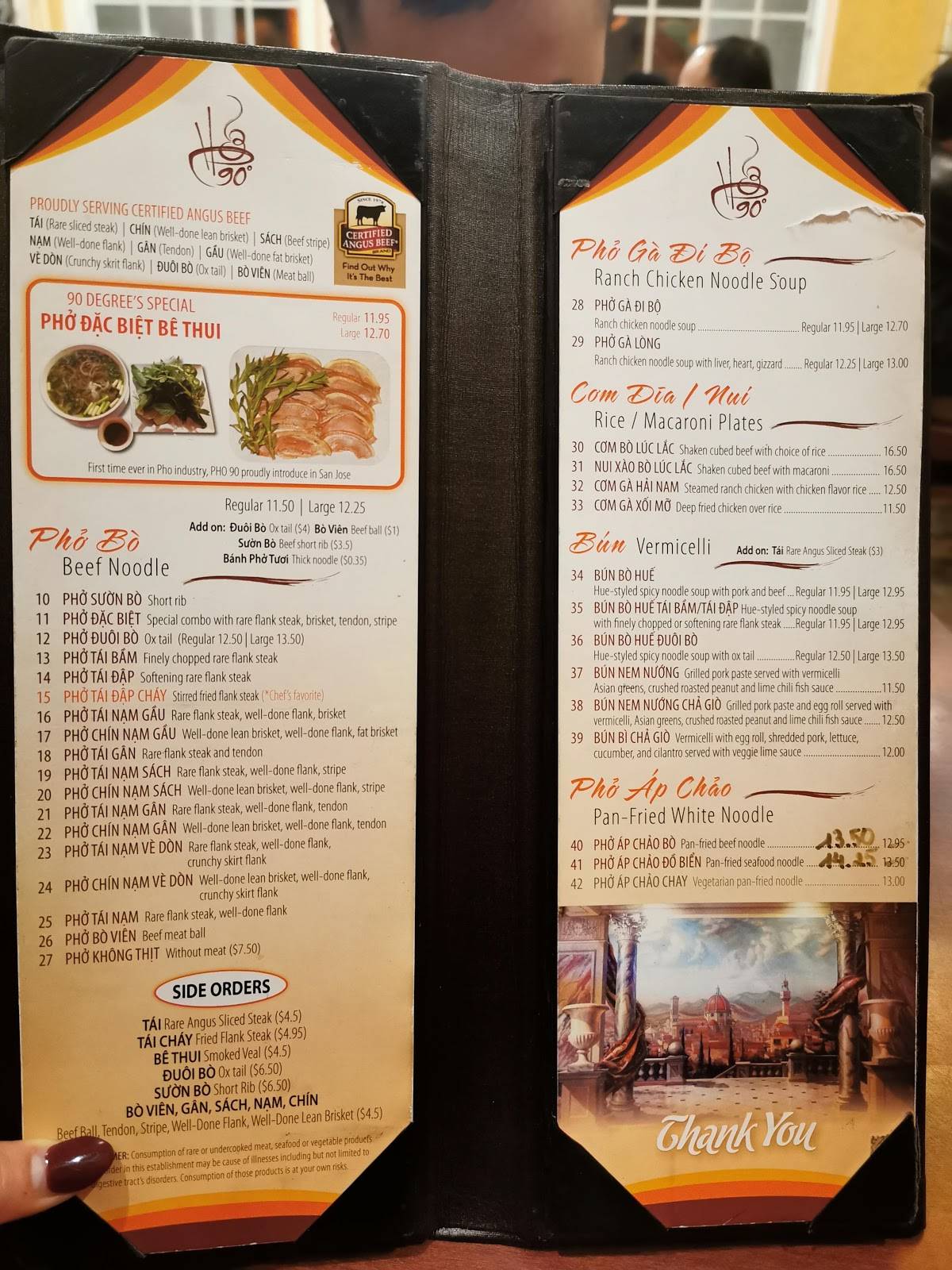 Menu at Pho 90 Degree restaurant, San Jose, 999 Story Rd Unit #9090