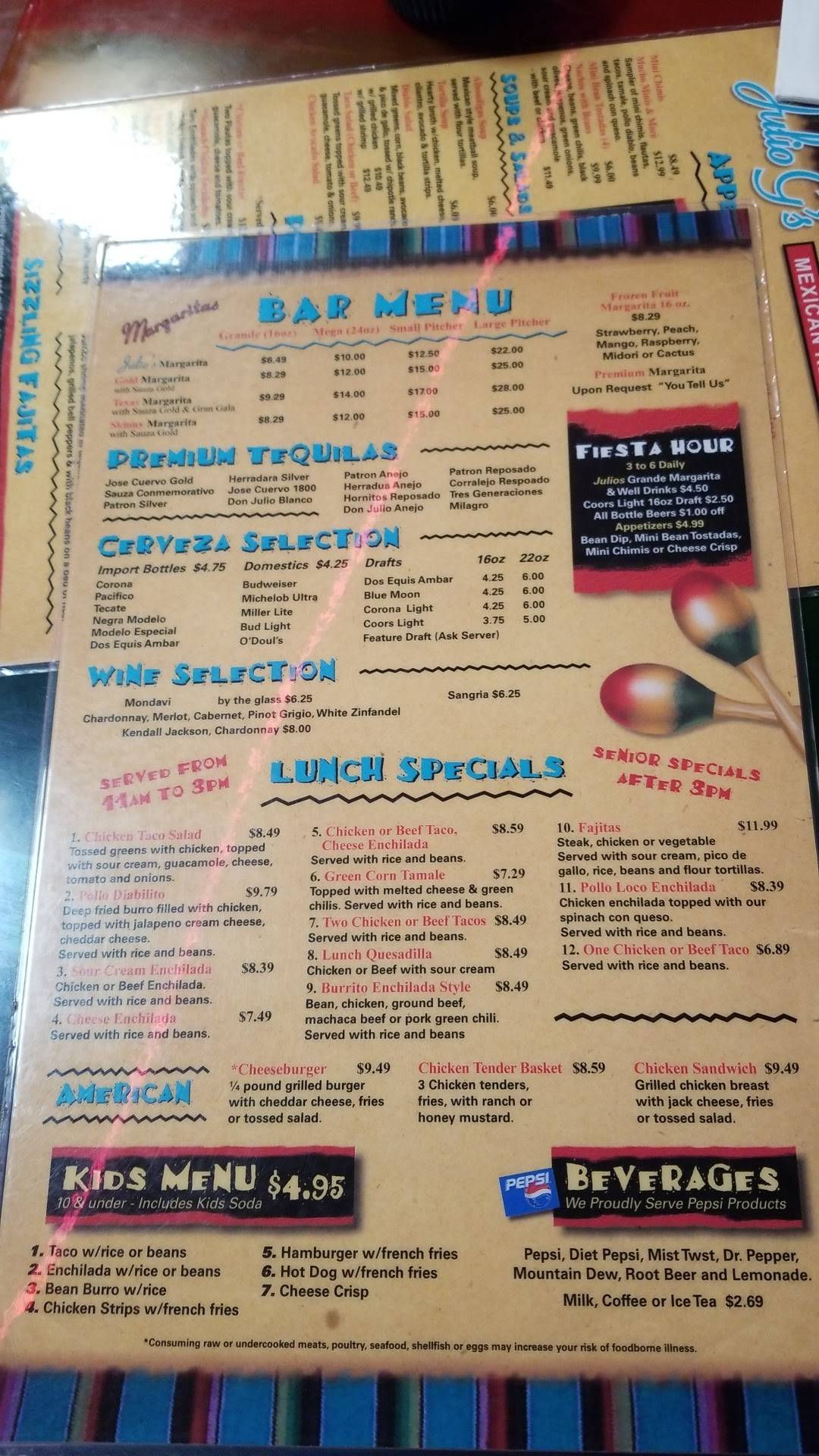 Menu at Julio G's Mexican Restaurant, Phoenix, N Tatum Blvd