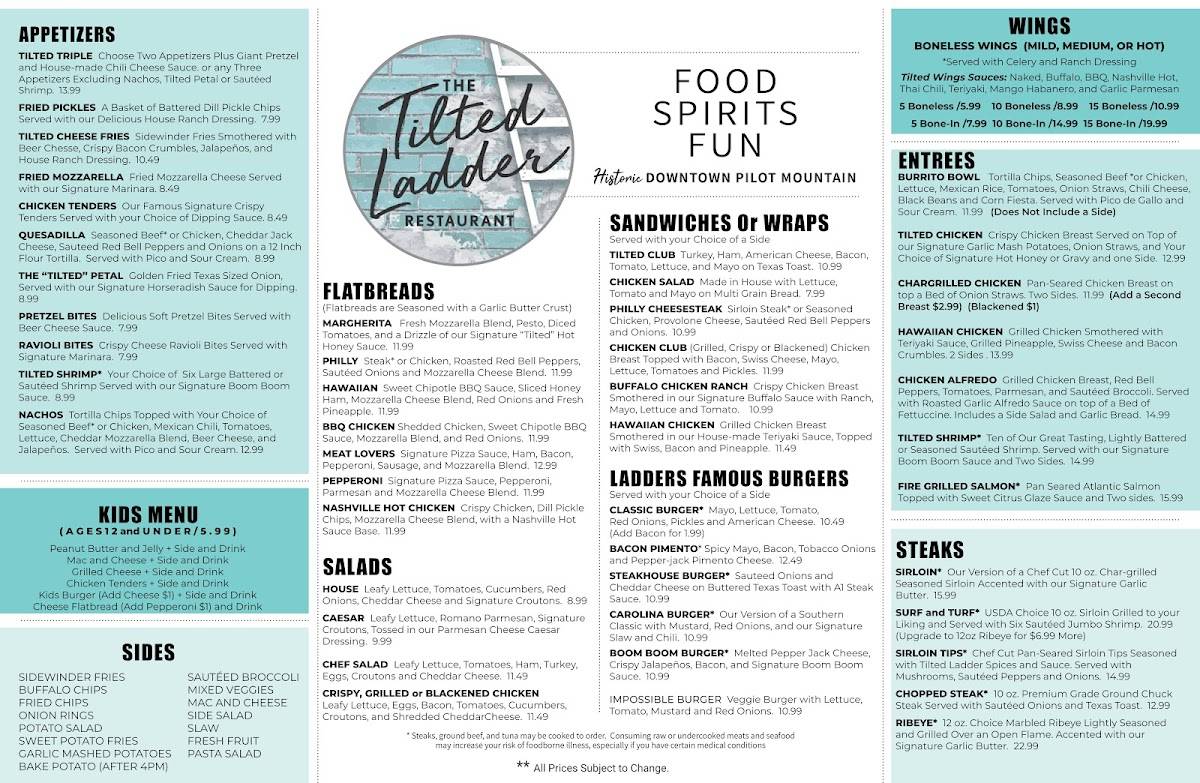 Menu at The Tilted Ladder desserts, Pilot Mountain