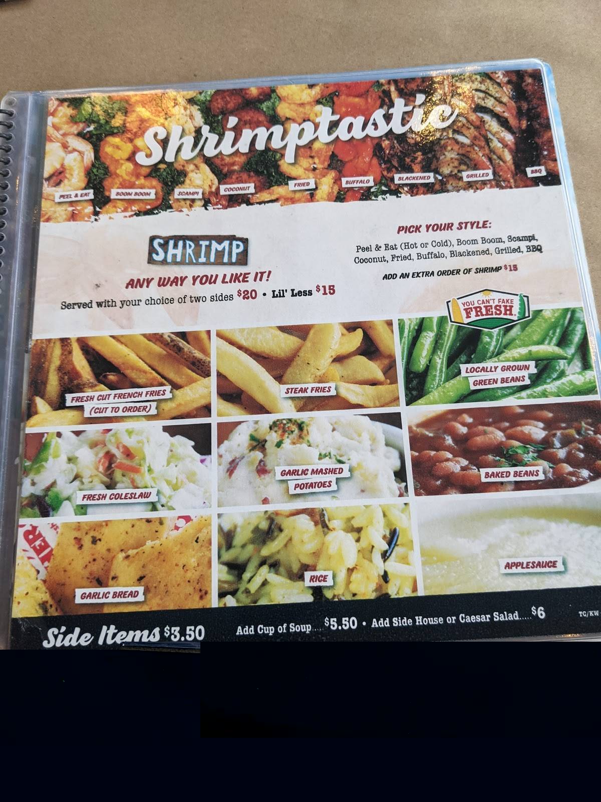 Menu at Pinchers restaurant, Key West