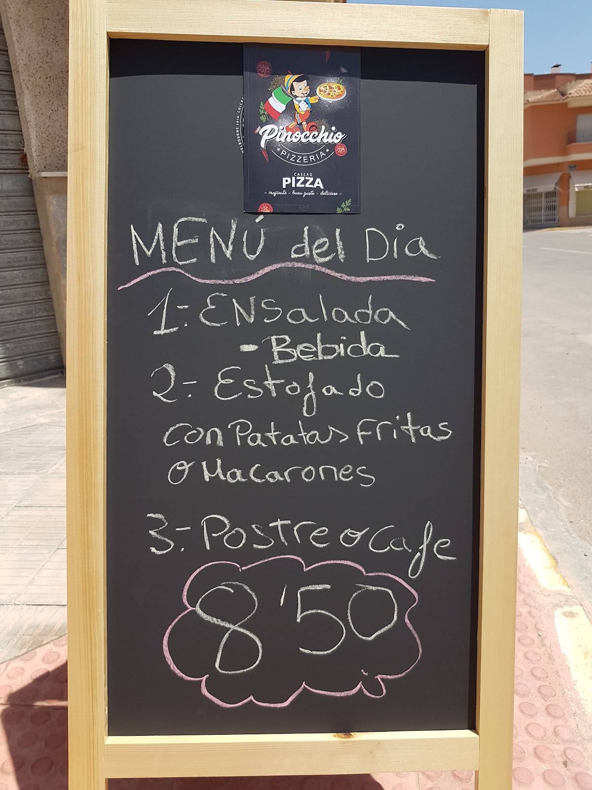 Menu at Pizzeria Pinocchio, Catral