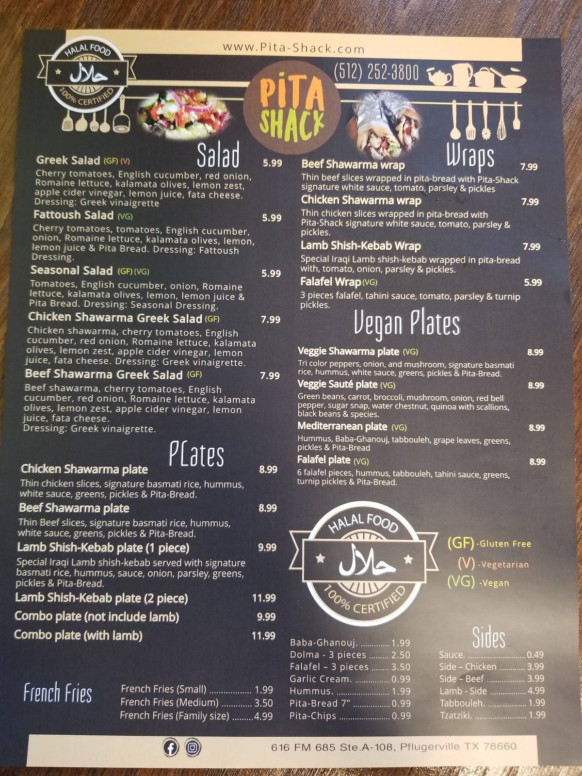Menu at Pita Shack Best Halal Mediterranean Restaurant, Pflugerville