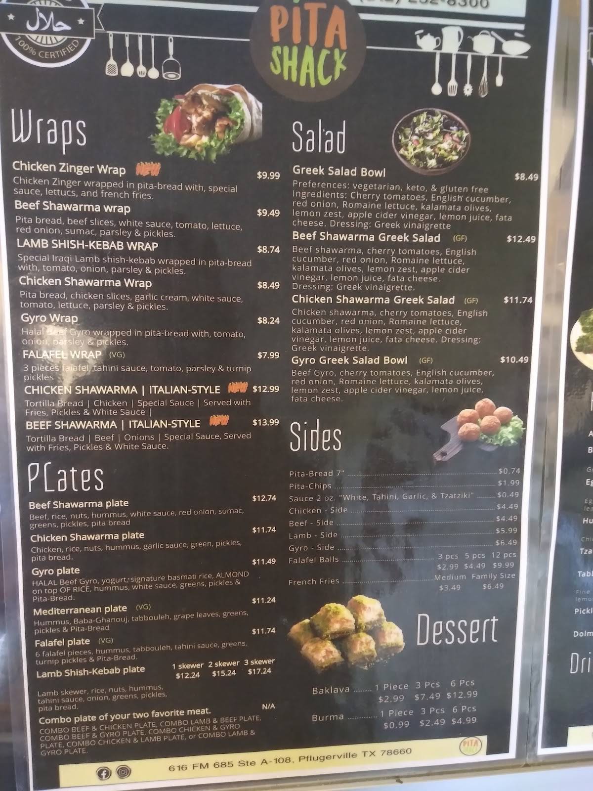 Menu at Pita Shack Best Halal Mediterranean Restaurant, Pflugerville