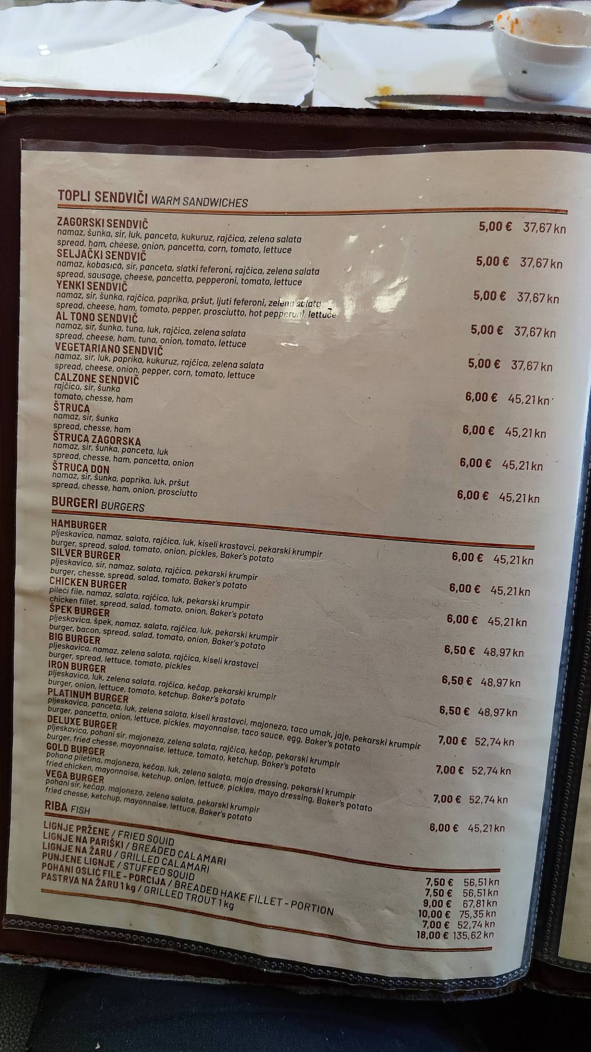 Menu at Pivnica i Pizzeria "JENKI", Ključ