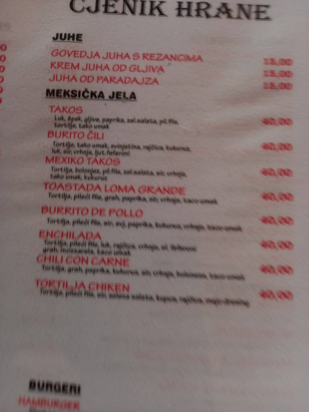 Menu at Pivnica i Pizzeria "JENKI", Ključ