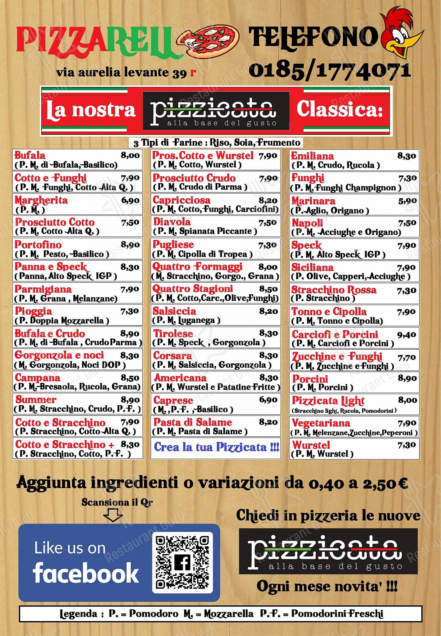 Menu da Pizzarello ristorante, Rapallo