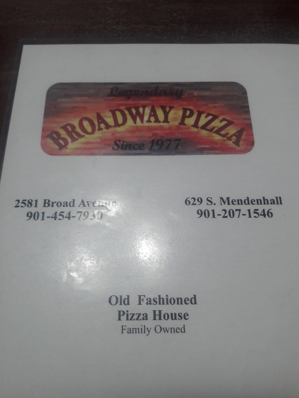 Menu at Broadway Pizza East pizzeria, Memphis, 629 S Mendenhall Rd