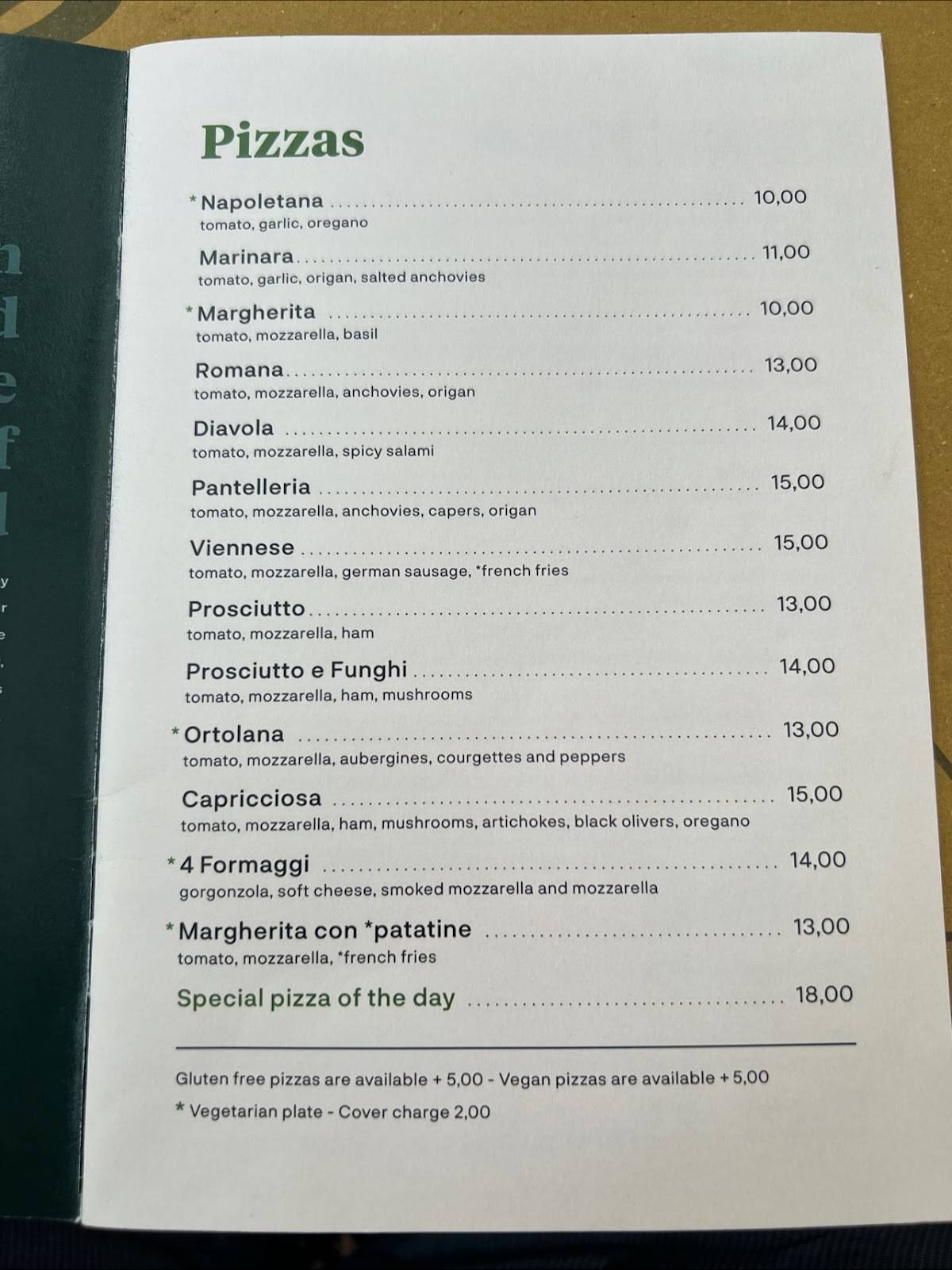 Menu at Pizzeria Donna Stella, Amalfi