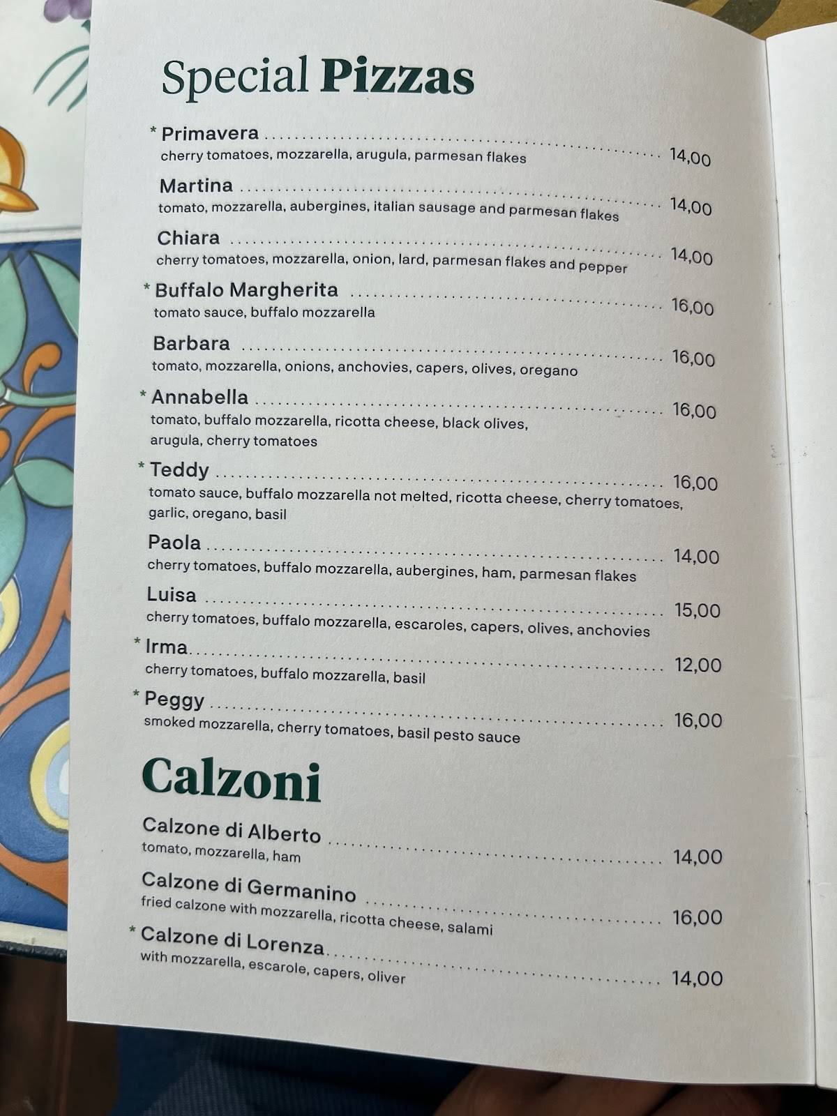 Menu at Pizzeria Donna Stella, Amalfi