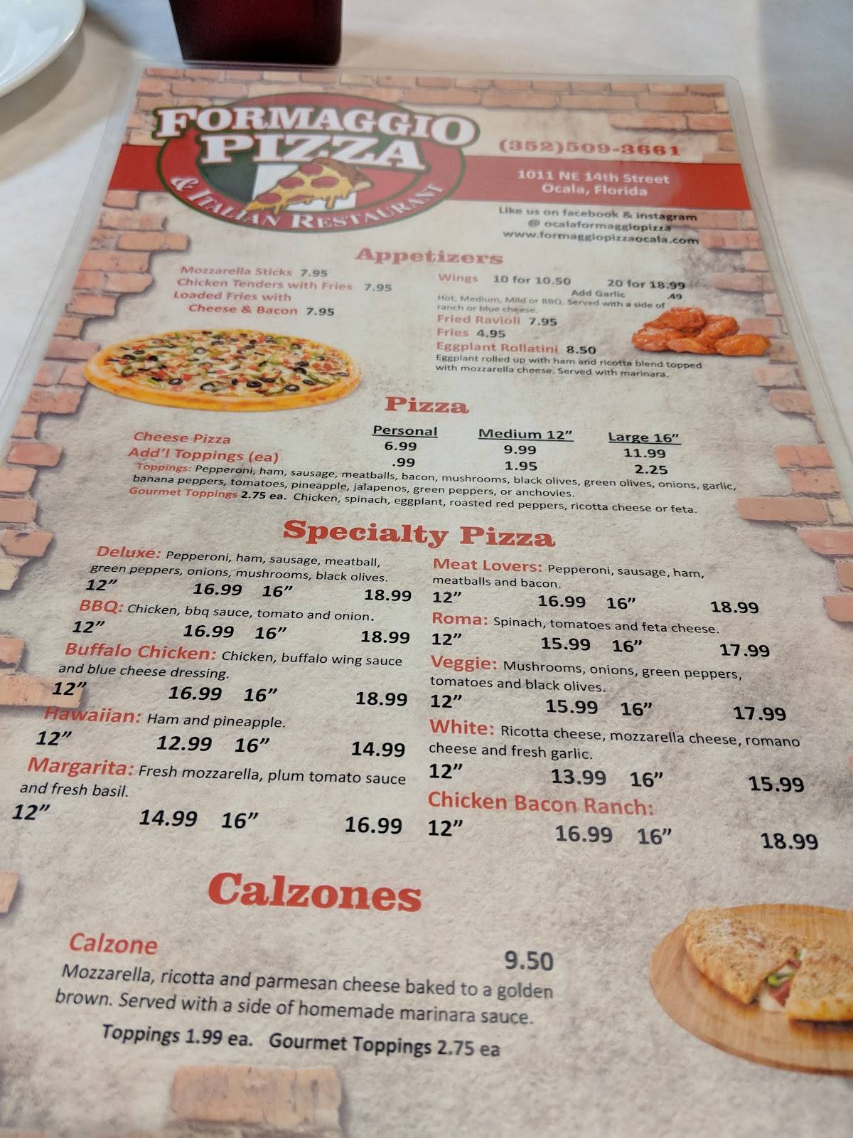 Menu at Formaggio Pizza and Italian Restaurant, Ocala
