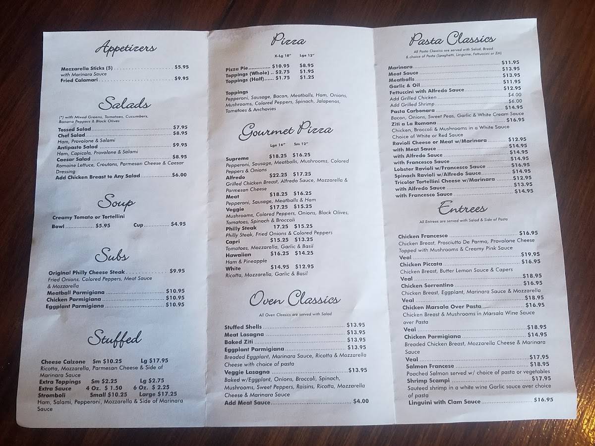 Menu at Francesco's Restaurant, Dade City