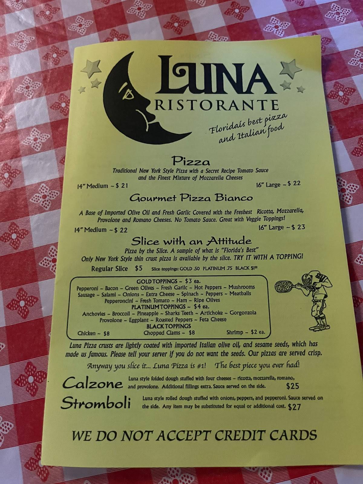 Menu at Luna Restaurant, Venice
