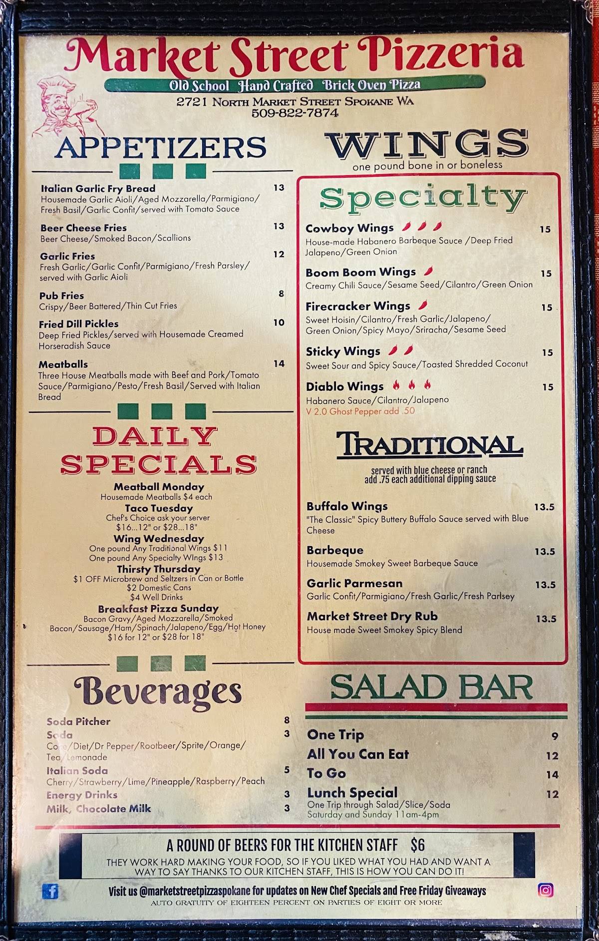 Menu at Market Street Pizza pizzeria, Spokane