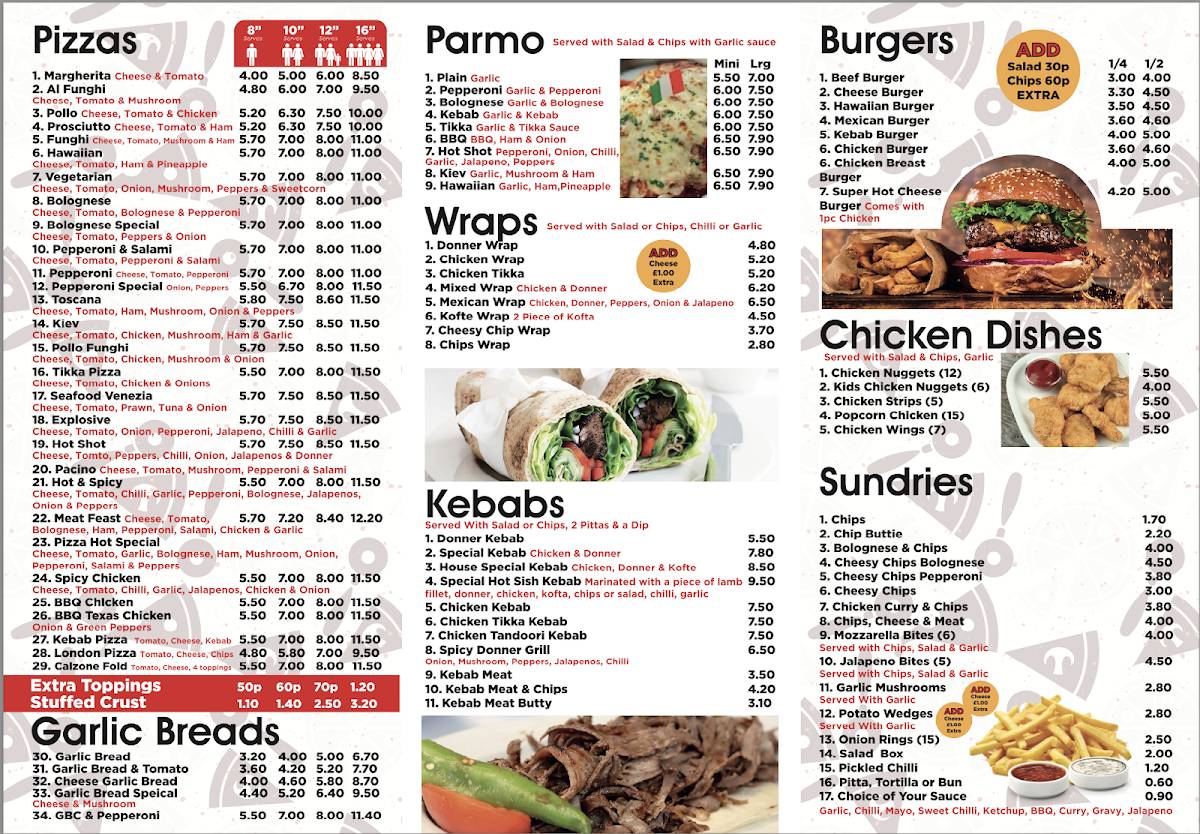 Menu at Pizza Hot pizzeria, Seaham