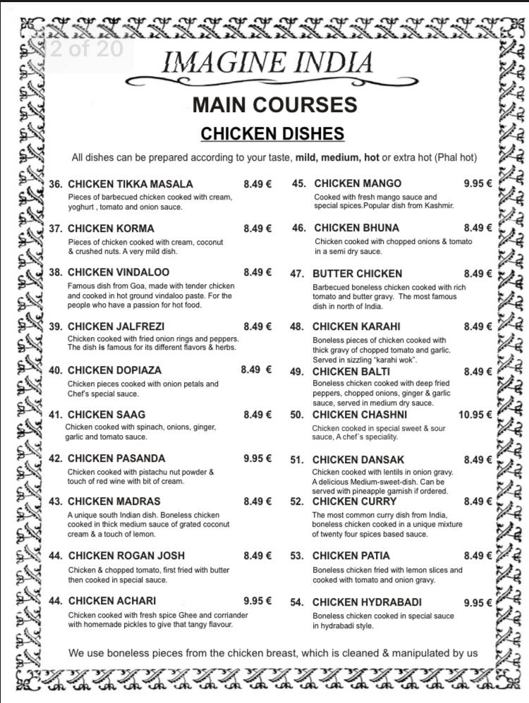 Menu at Imagine India Curry & Tandoori Grill Restaurant, Playa Blanca ...
