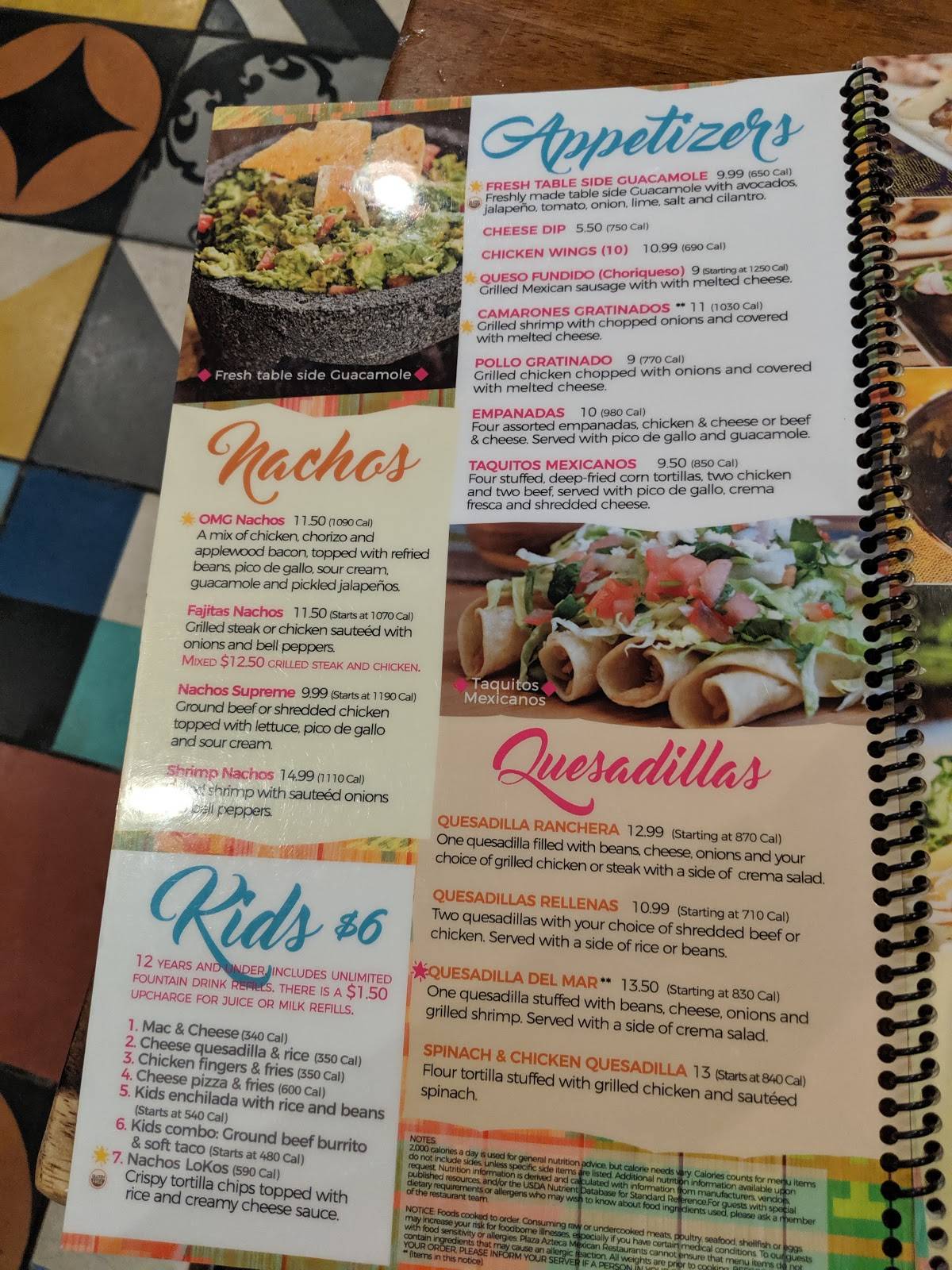 Menu at Plaza Azteca Mexican Restaurant · Lancaster, Lancaster ...