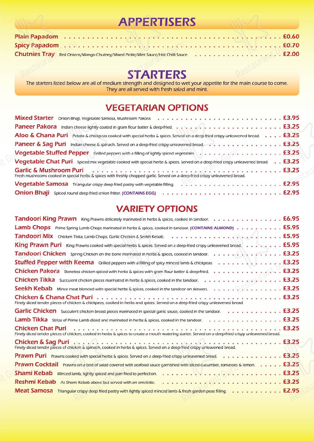 Menu at Plaza Indian Cuisine restaurant, Neath, 31-32 Alfred St