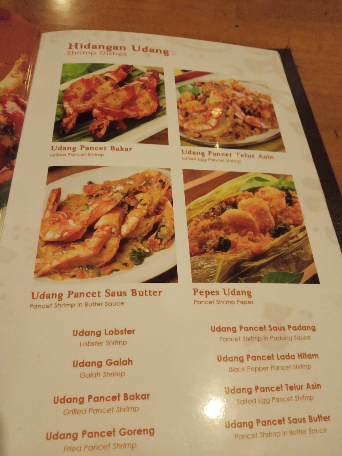 Menu at Pondok Laguna restaurant, Jakarta, 3
