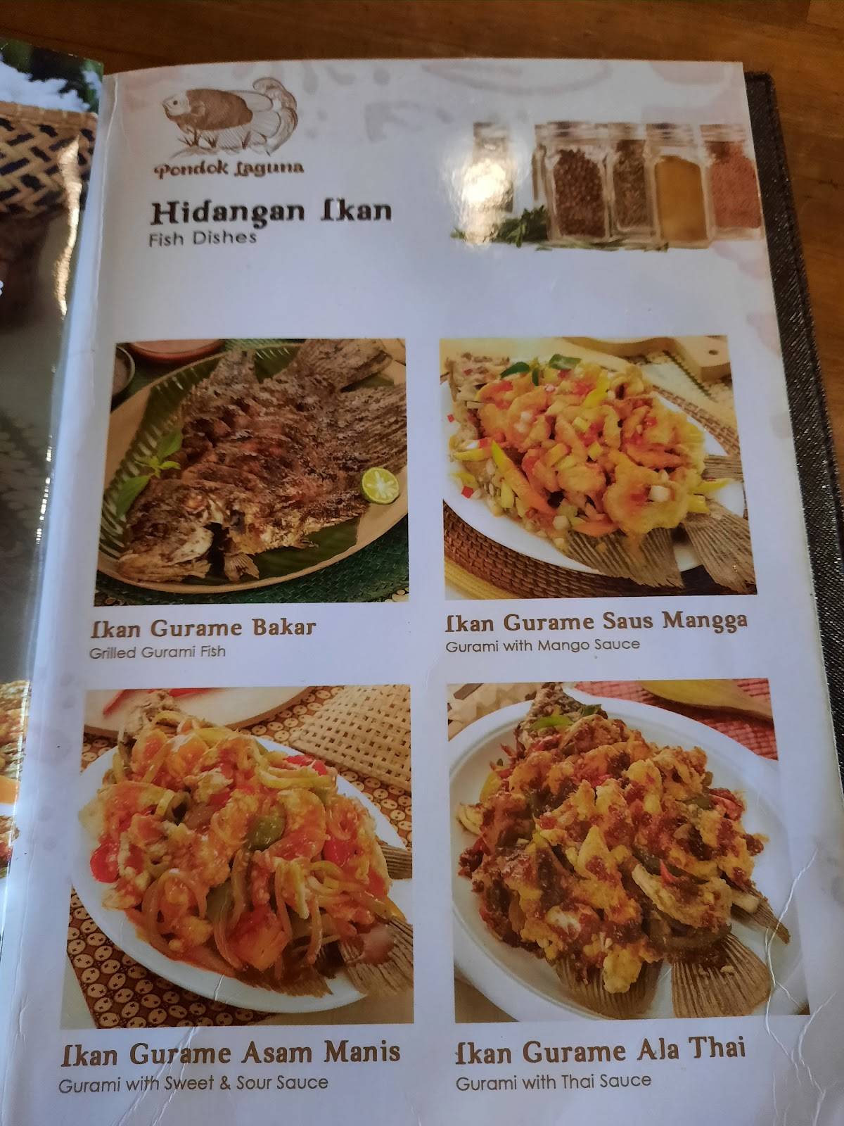 Menu at Pondok Laguna restaurant, Jakarta, 3