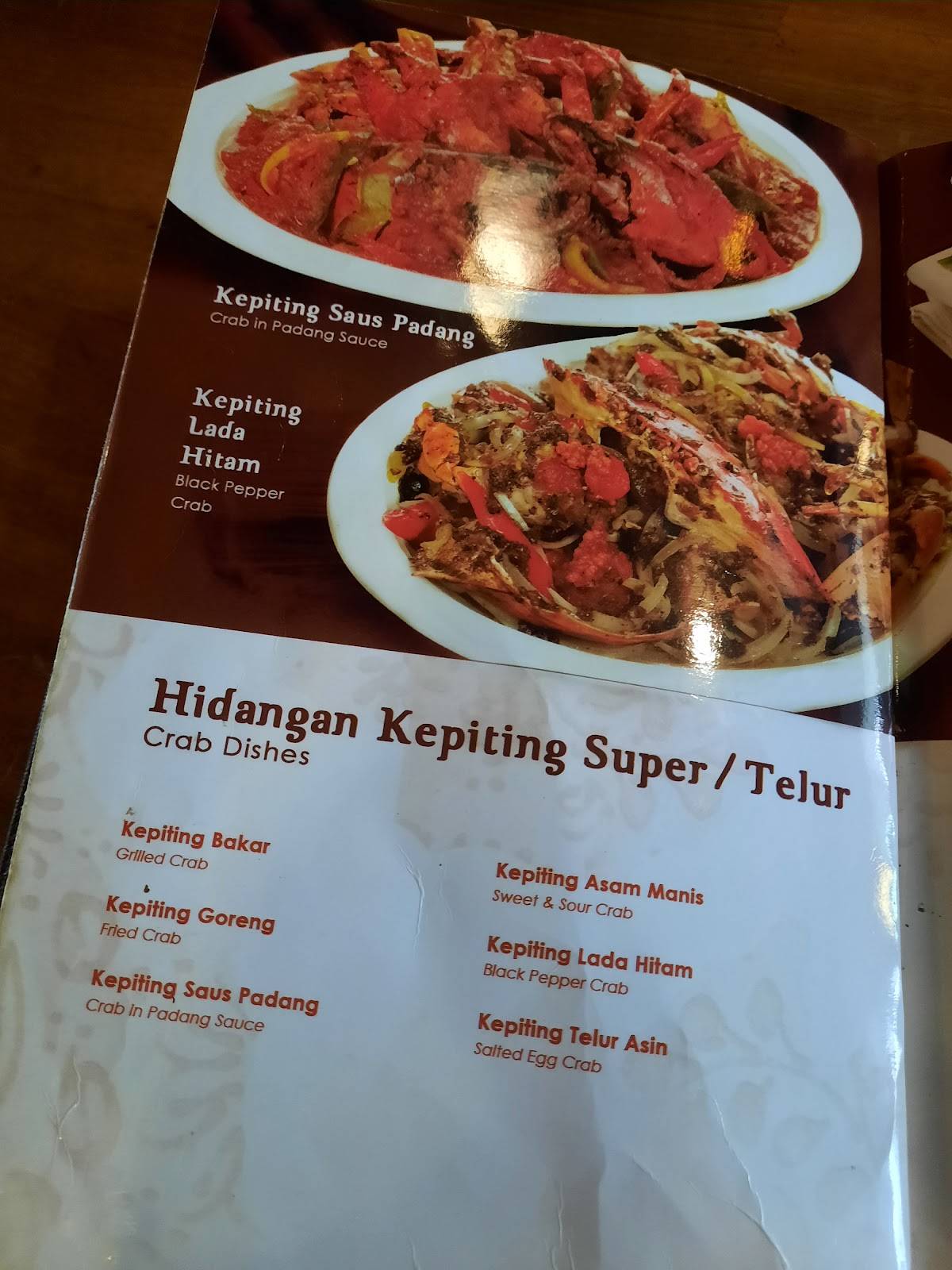 Menu at Pondok Laguna restaurant, Jakarta, 3