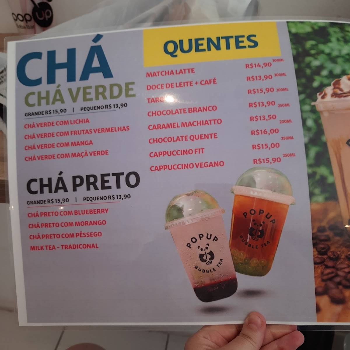 Menu em Pop Up Bubble Tea, Torres