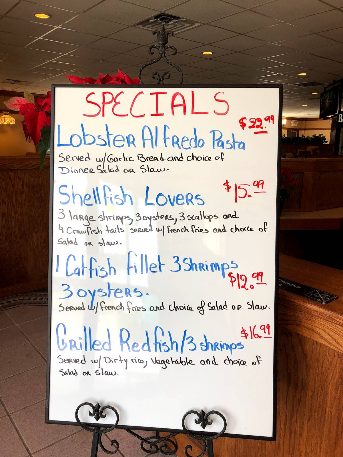 Menu at Bayside Seafood restaurant, Port Lavaca