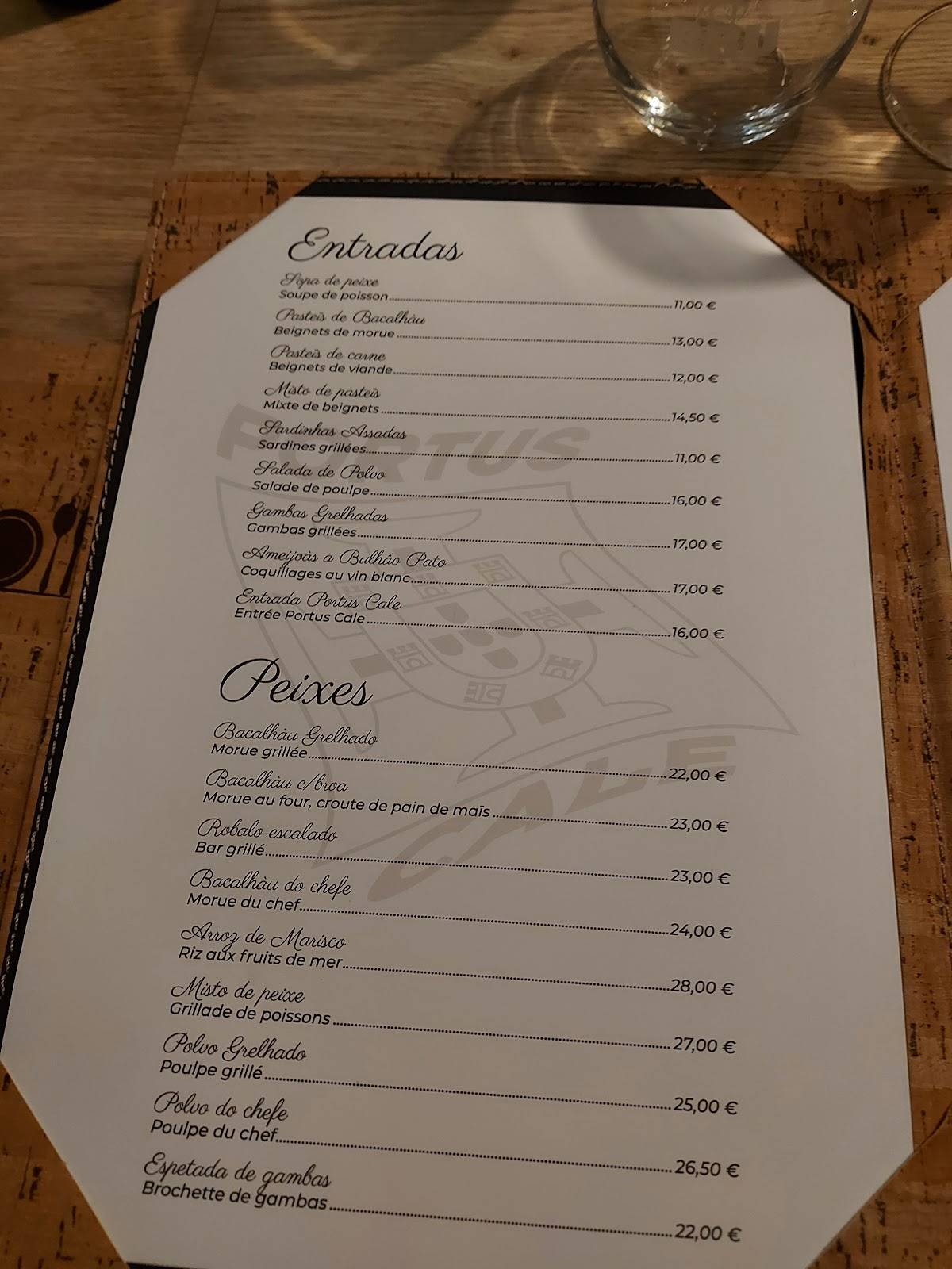 Menu au Portus Cale, Charleroi
