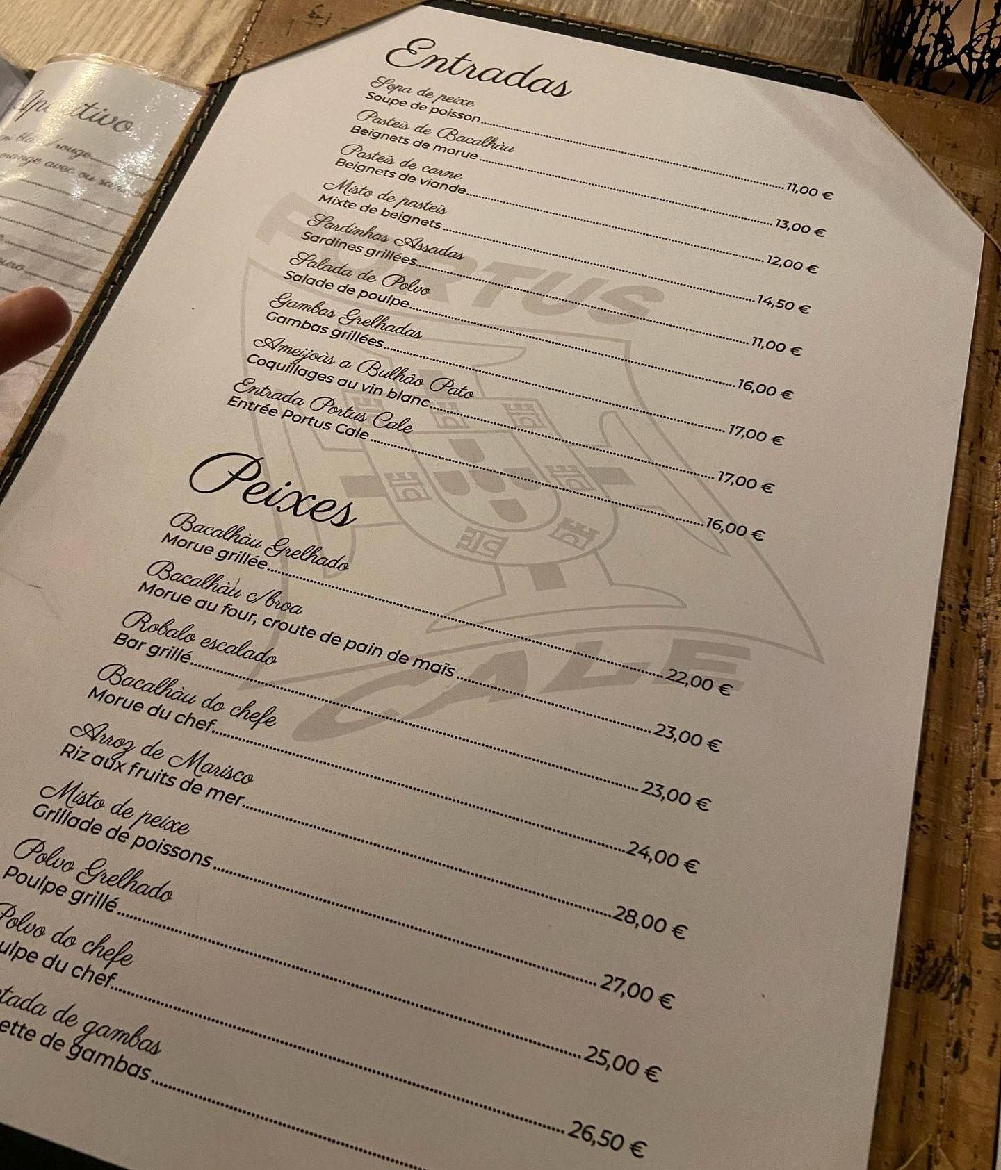 Menu au Portus Cale, Charleroi