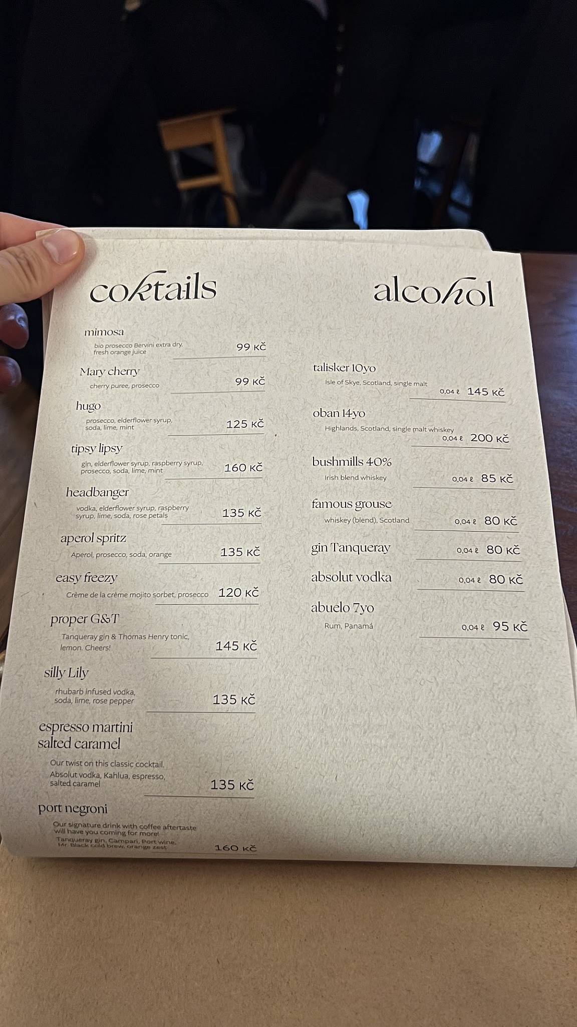 Menu at The FLAT cafe, Prague