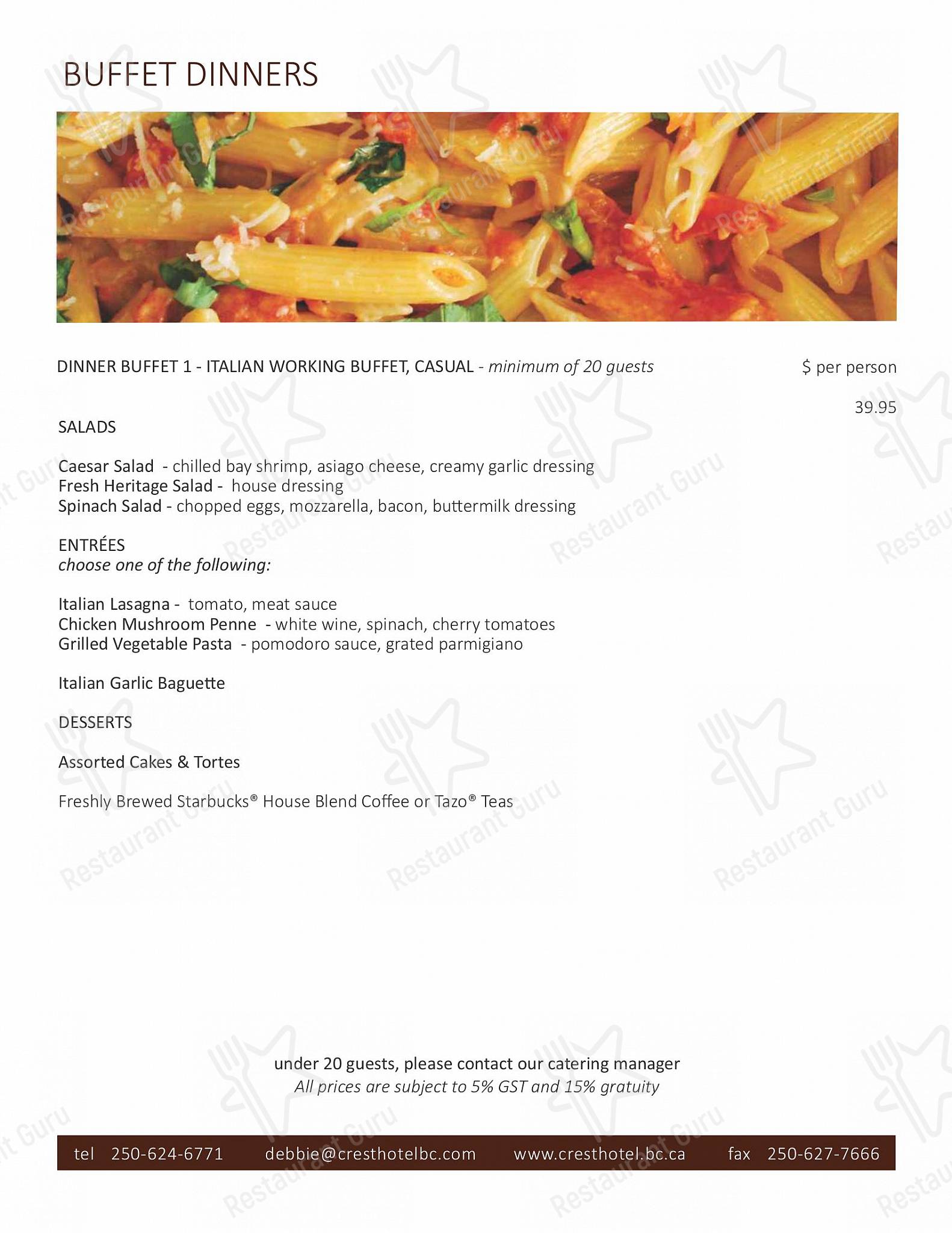 Menu at Waterfront Restaurant, Prince Rupert, 222 1st Ave W